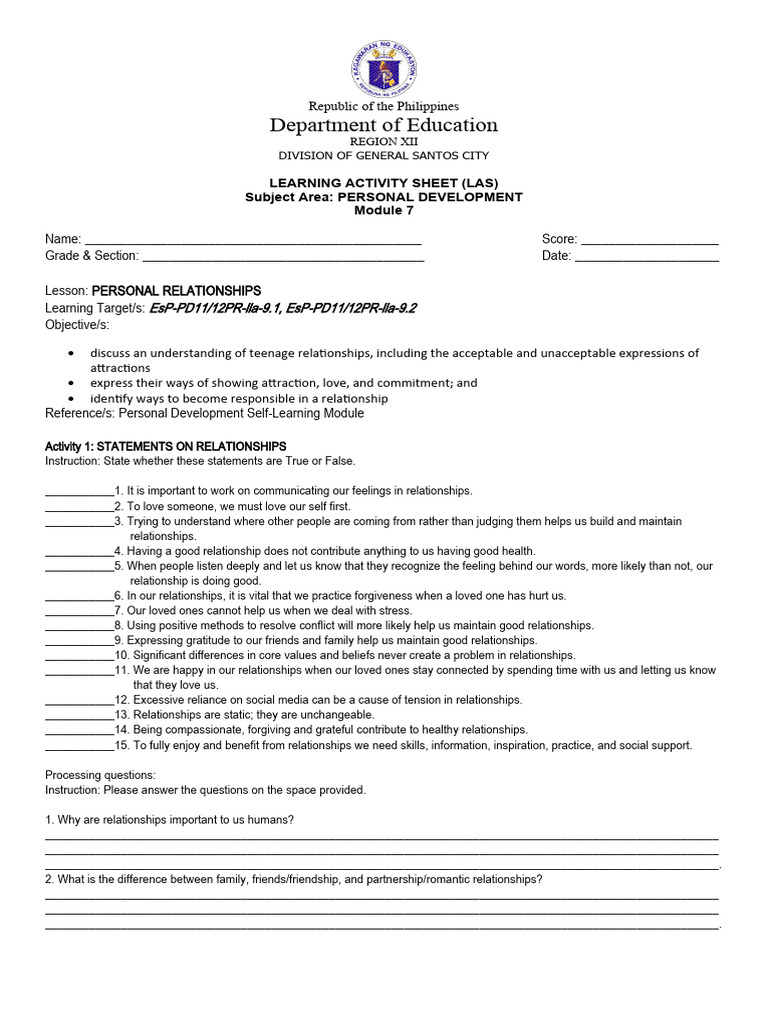 Personal Development: Healthy Relationships Guide | PDF | Career ...