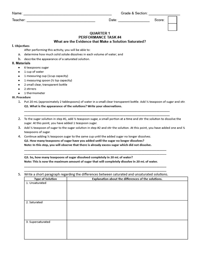 Performance Task #4 - What Are The Evidence That Make A Solution ...