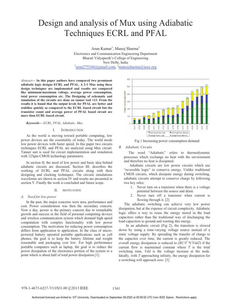 Design and Analysis of Mux Using Adiabatic Techniques ECRL and PFAL | PDF | Computing ...