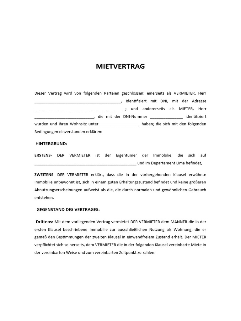 Mietvertrag Vordruck Gratis Kostenlose Mietvertrag Vorlage Für
