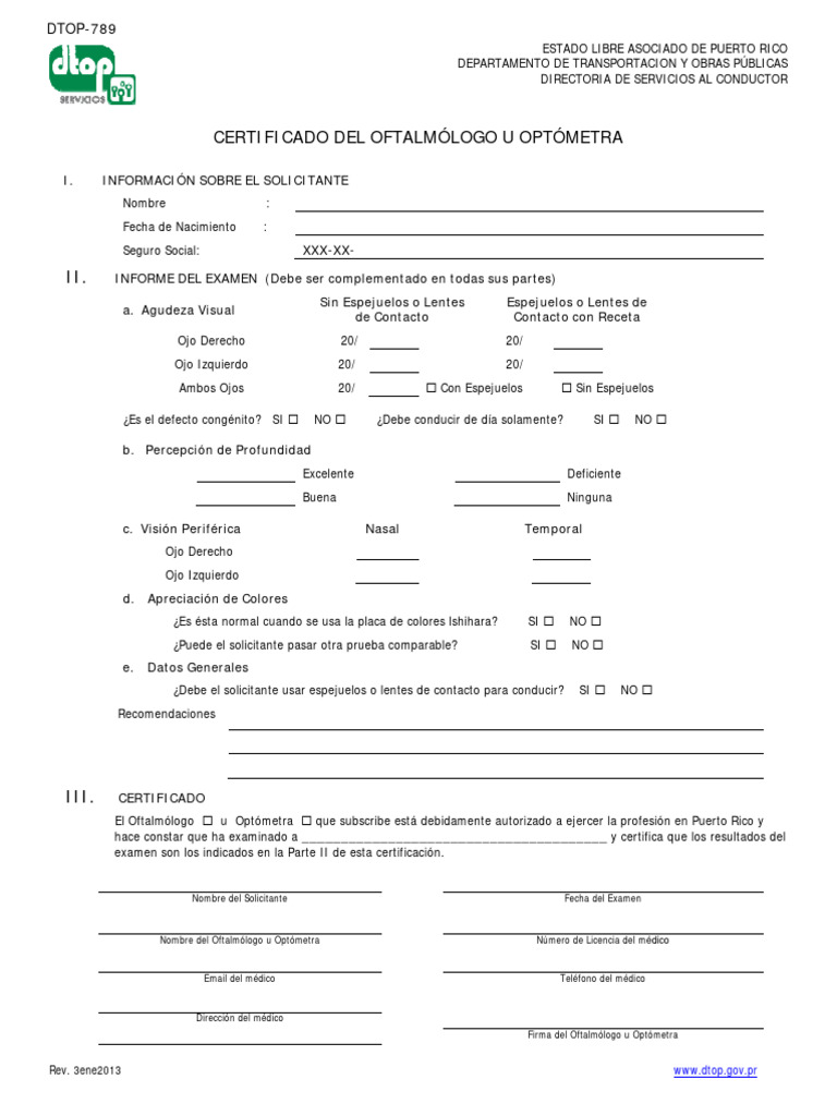 Certificado Oftalmológico DTOP-789 | PDF | Ojo | Ojo humano