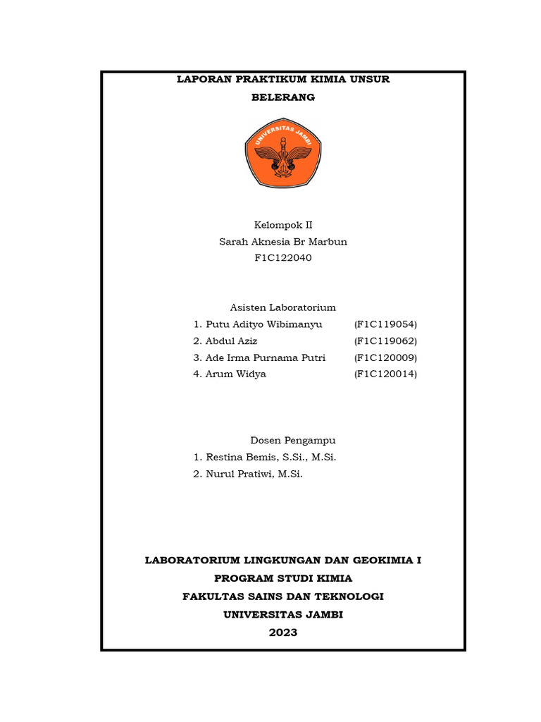 Cover Praktikum Kimia Unsur-1 | PDF
