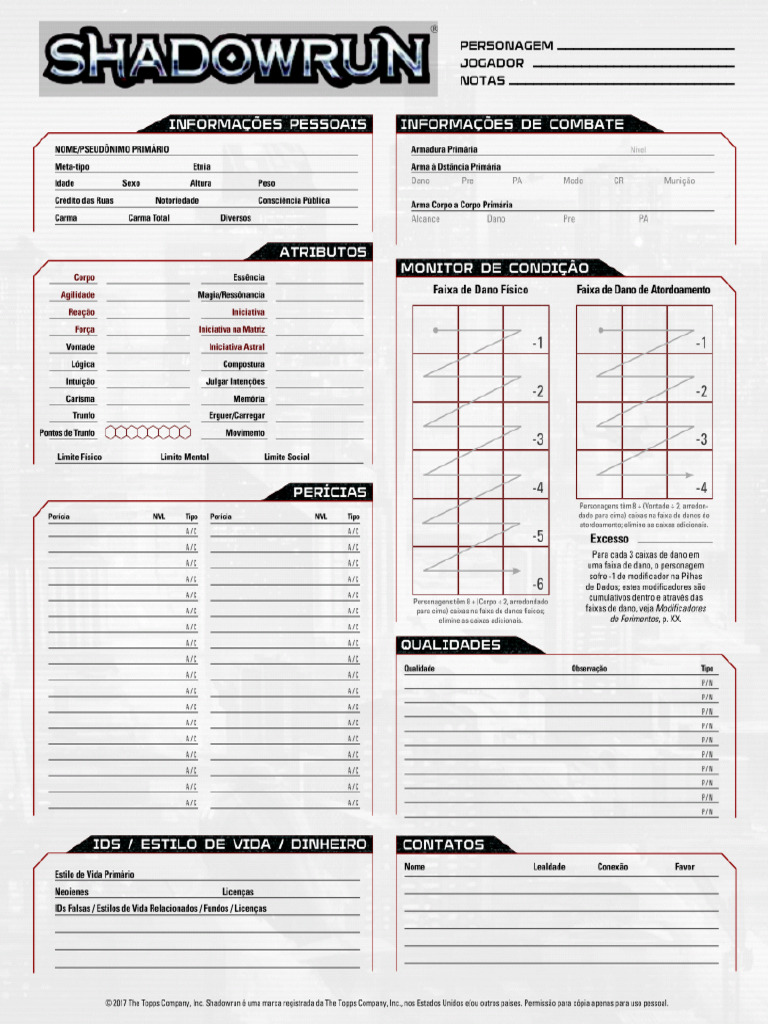 Shadowrun 5E - Ficha de Personagem - Biblioteca Do Duque | PDF