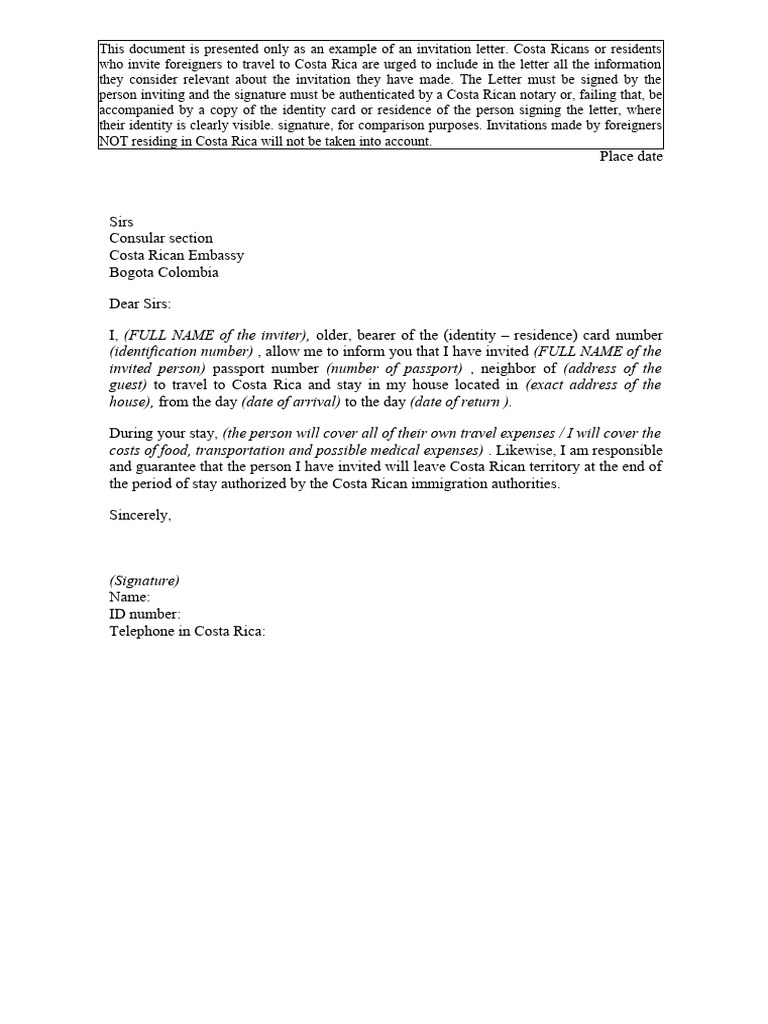 Invitation Letter Costa Rica 04-12 | PDF | Identity Document ...