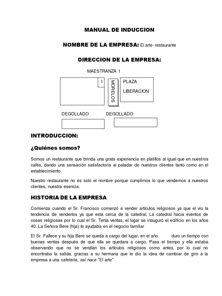 Manual De Induccion Pdf Business Comida Y Bebida