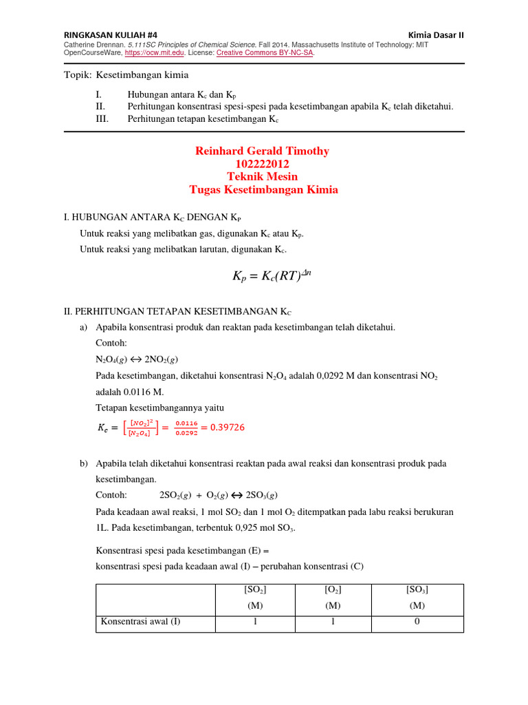 Reinhard Gerald Timothy PR Kimia Kesetimbangan Kimia 2 | PDF