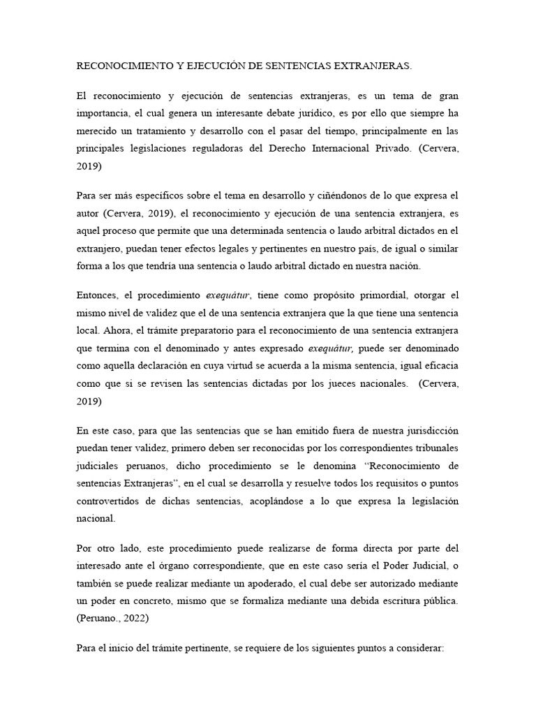 Reconocimiento y Ejecución de Sentencias Extranjeras | PDF | Sentencia ...