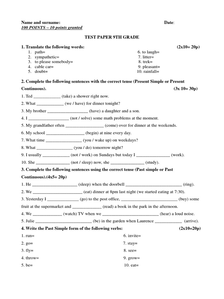 Test 9th Grade | PDF