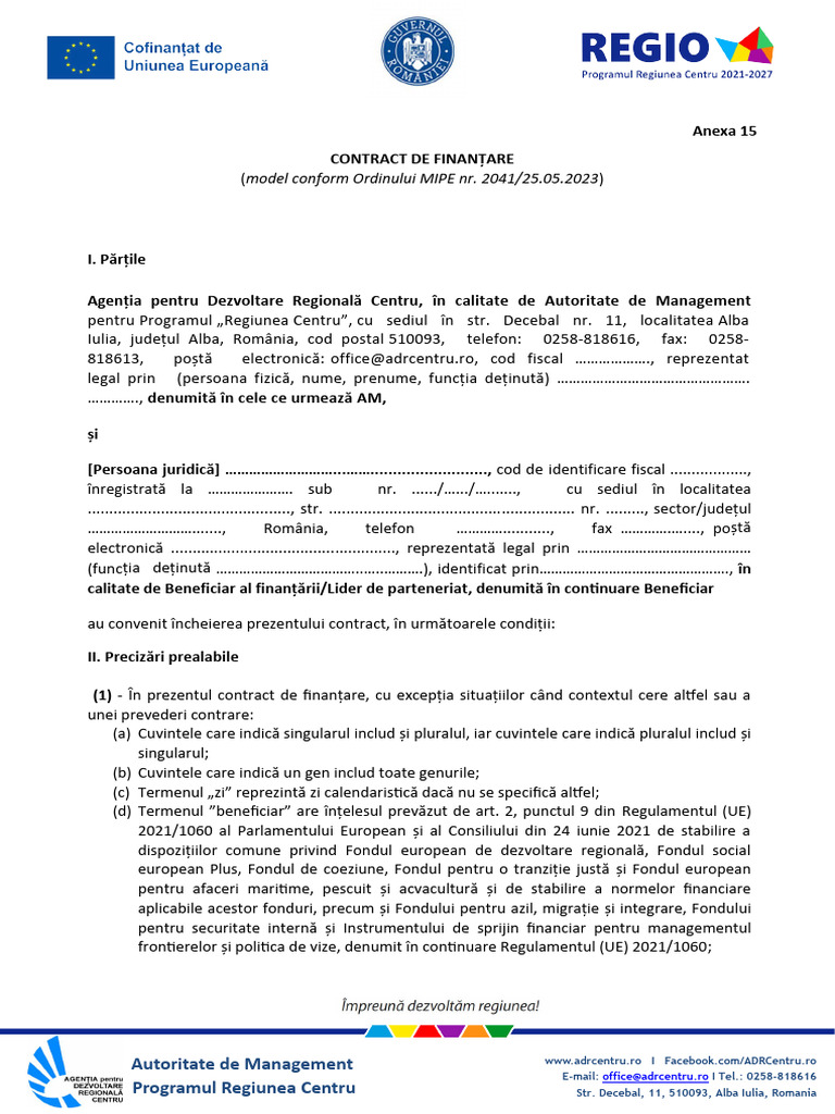 Anexa 15 - Contract de Finantare - Conditii Generale Si Specifice | PDF
