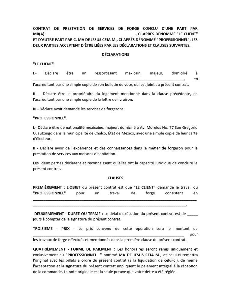 Contrat de Fourniture de Services de Forge | PDF