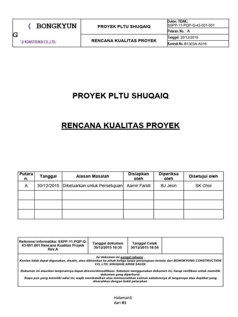 Rencana Mutu Proyek Rev | PDF