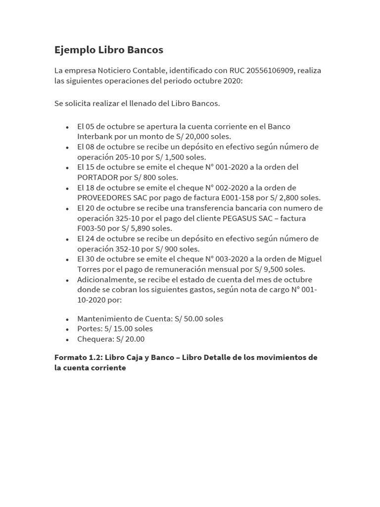 Ejemplo de Libro de Bancos 2020 | PDF