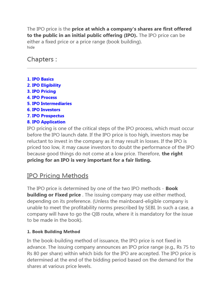 Book Building Issue Vs Fixed Price Issue | PDF | Initial Public ...