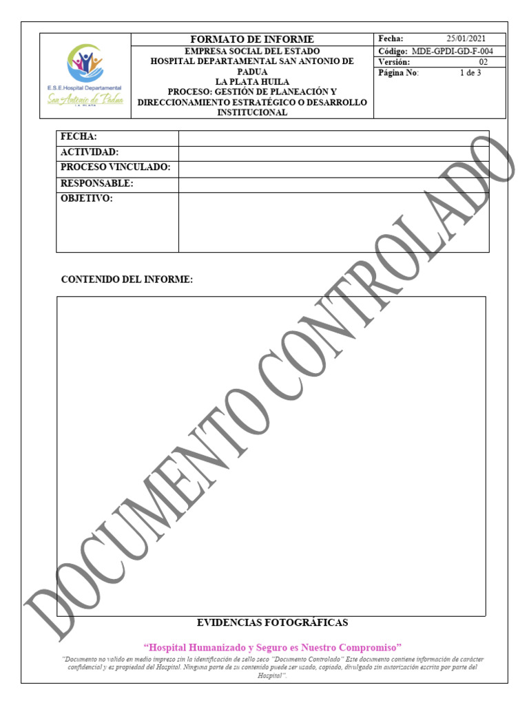 Mde-Gpdi-Gd-F-004 Formato Informe | PDF