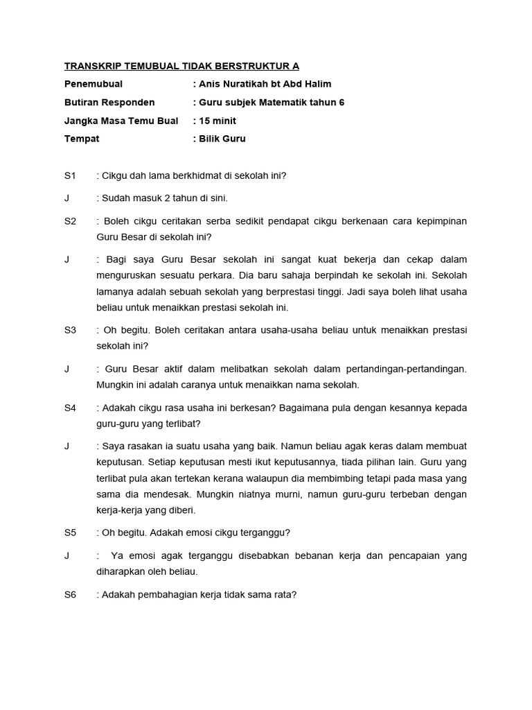 Transkrip Temubual Tidak Berstruktur | PDF
