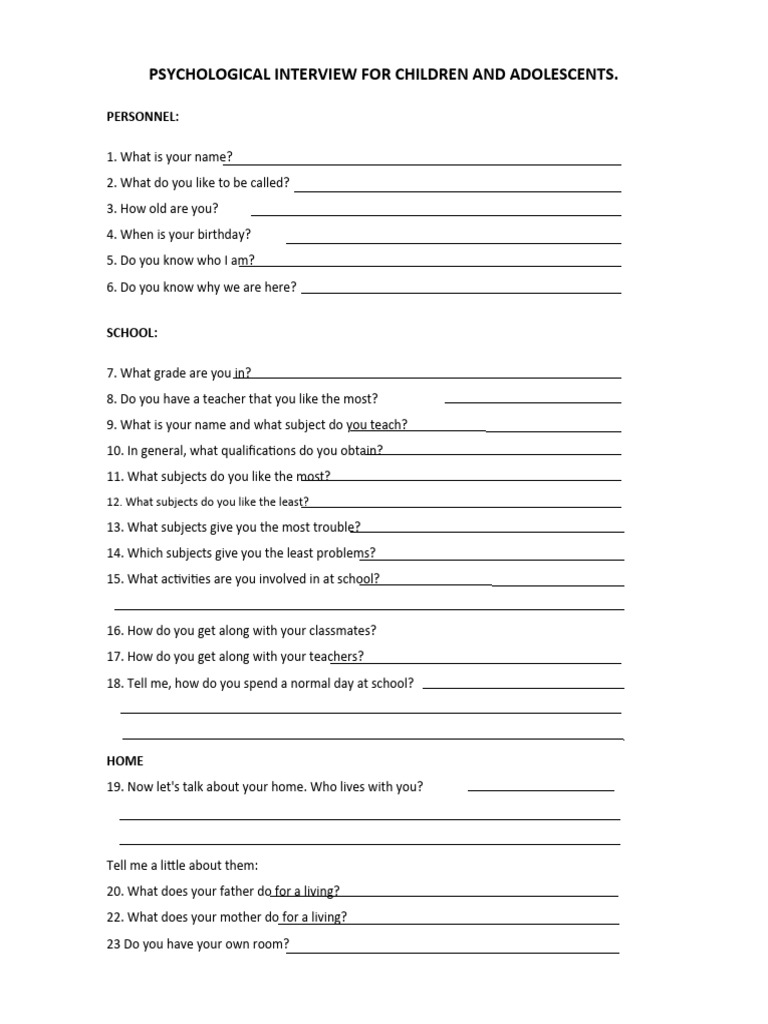 2a. Psychological Interview For Adolescents | PDF | Adolescence