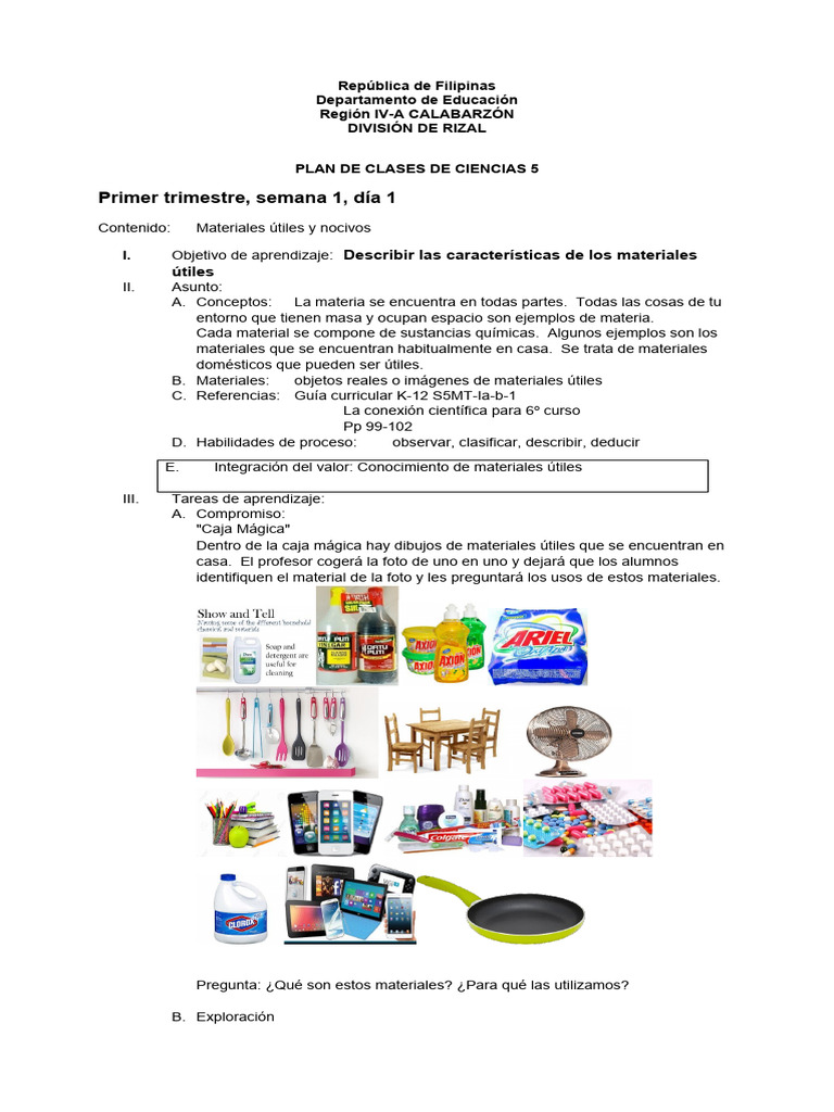 Plan de Lección de CIENCIAS de 5.º GRADO: Compilación | PDF | Artes del ...