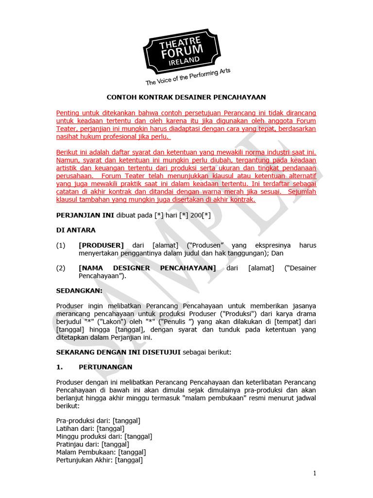 Sample Lighting Designer S Contract-Final Draft | PDF