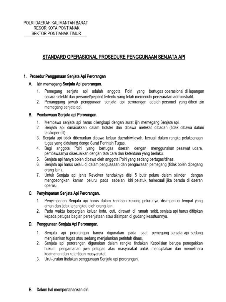 Standar Operasional Prosedur Penggunaan Senjata Api | PDF