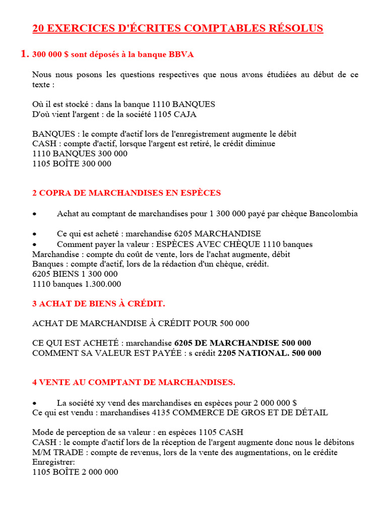 20 exercices résolus sur les écritures comptables | PDF