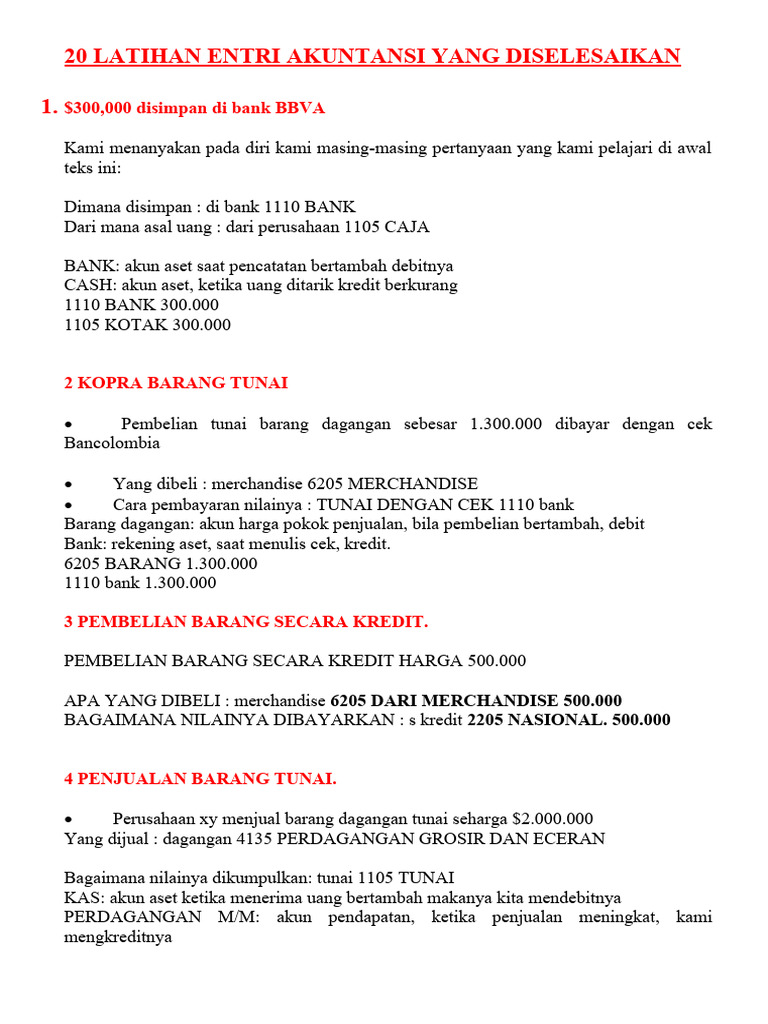 20 Latihan Soal Pada Entri Akuntansi | PDF | Bisnis