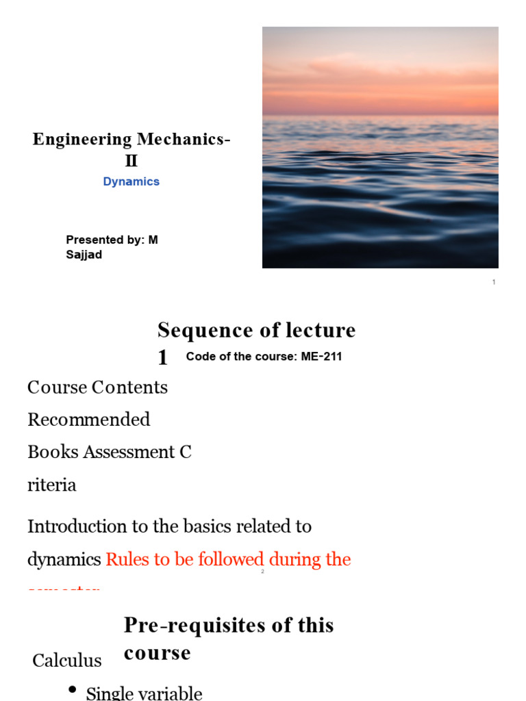 Engineering Mechanics Dynamics Lecture 1 Pdf