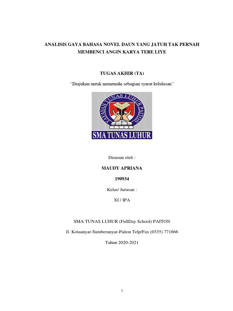 Maudy Apriana-TA (Analisis Gaya Bahasa Novel Daun Yang Jatuh Tak Pernah ... Maudy Apriana-TA (Analisis Gaya Bahasa Novel Daun Yang Jatuh Tak Pernah ...