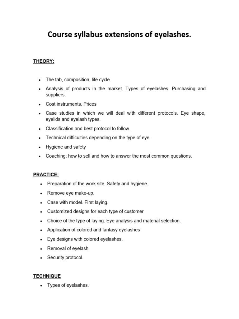Eyelash Extension Course Syllabus | PDF | Art