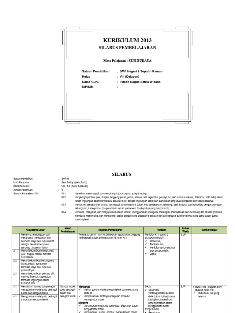 Silabus Seni Budaya Kelas 8 (6 Kolom) | PDF