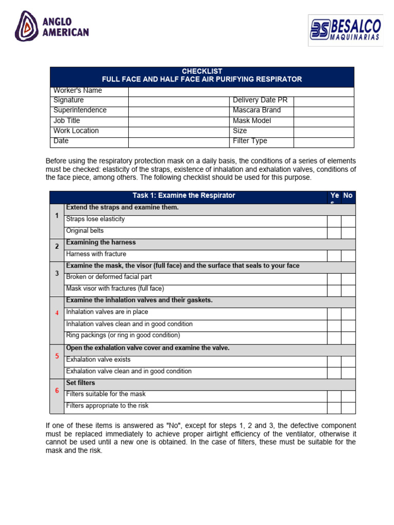 Check List Protection Respiratory - Besalco | PDF | Exhalation | Breathing