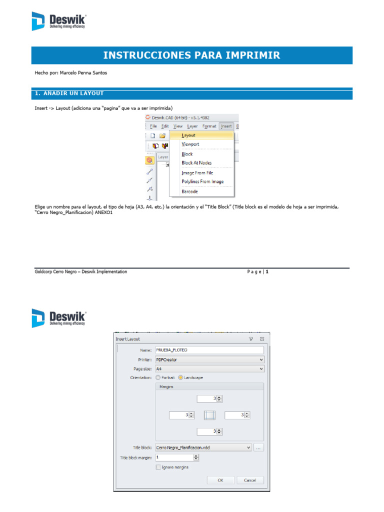 Instrucciones para Imprimir - Deswik | PDF