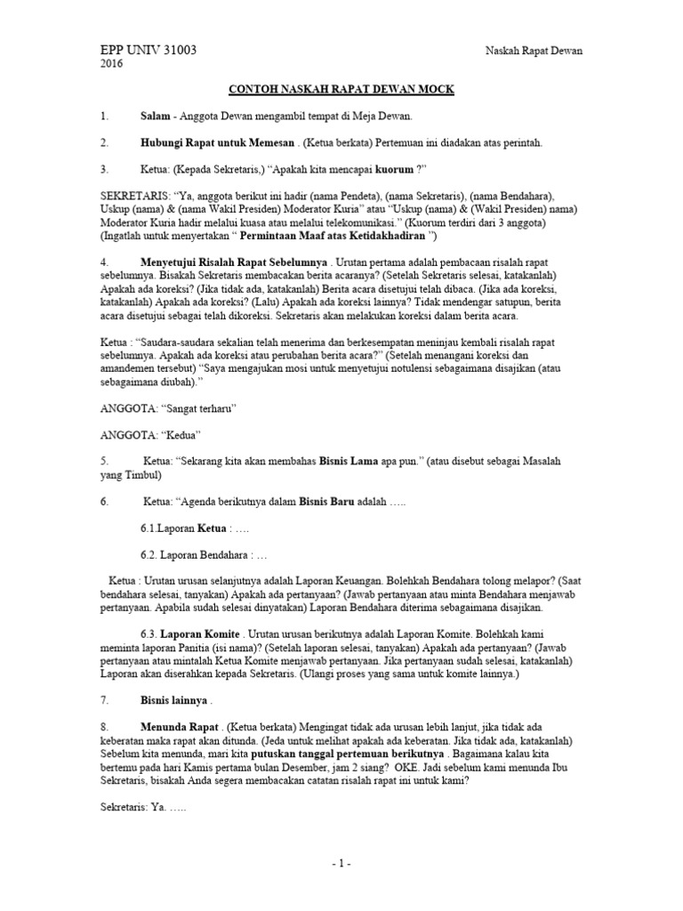 Contoh Naskah Rapat Dewan | PDF