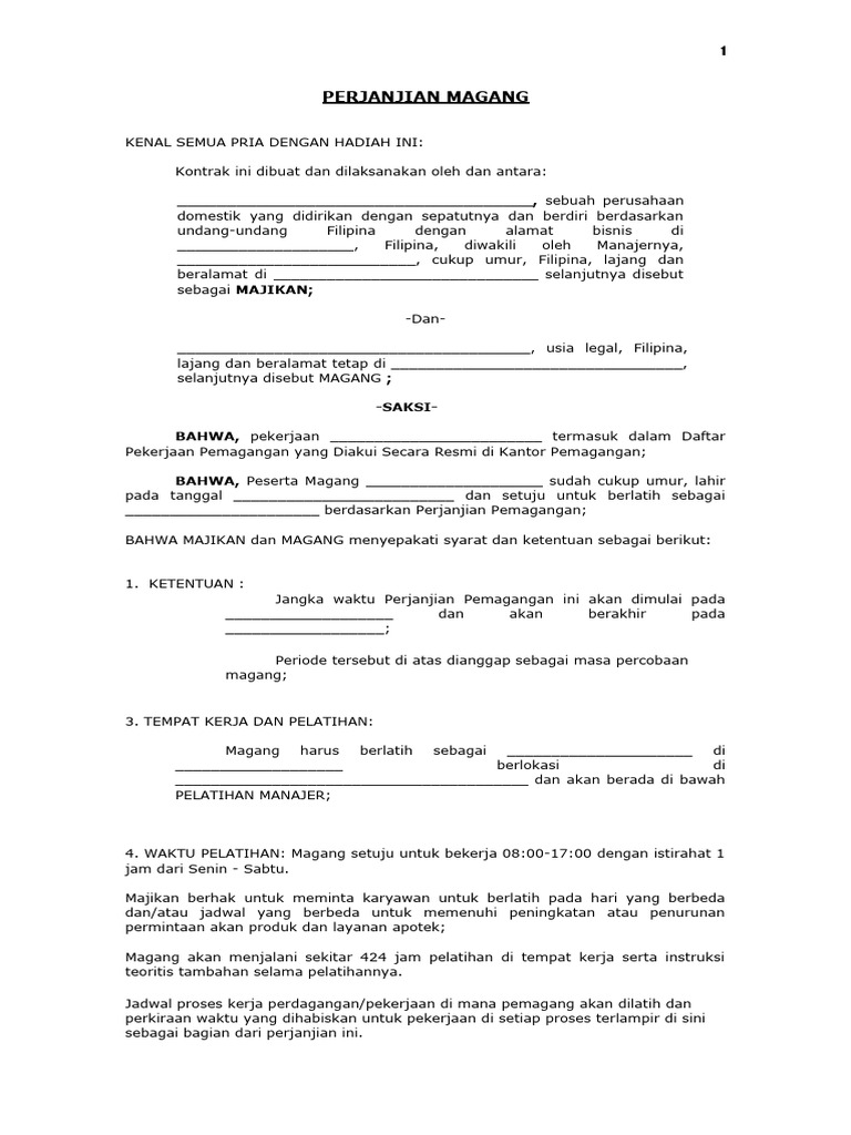 Perjanjian Magang - Kosong | PDF | Bisnis