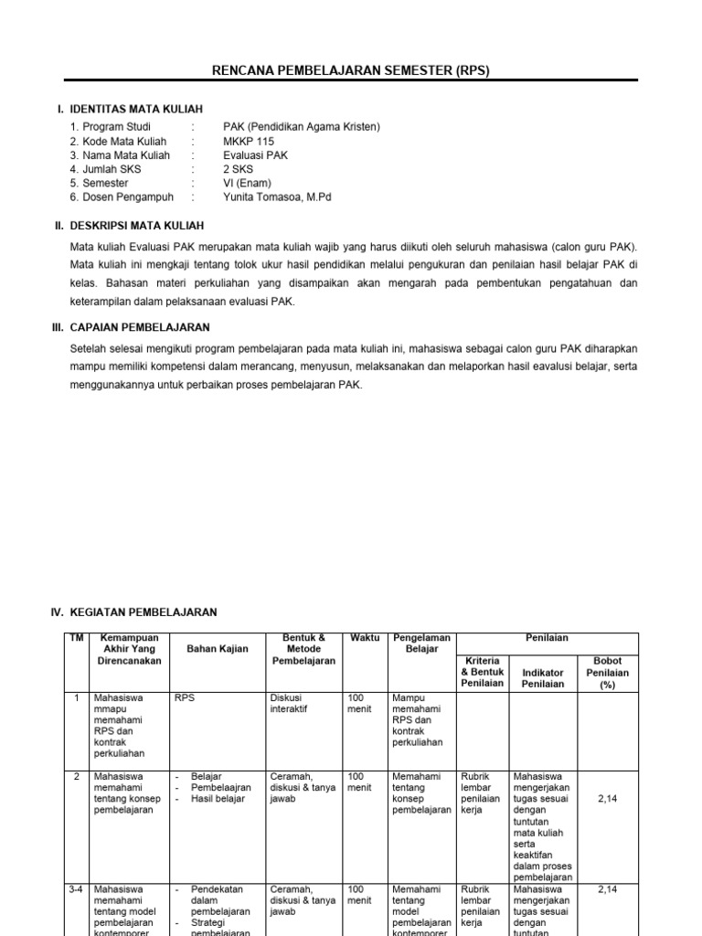 Evaluasi PAK RPS | PDF