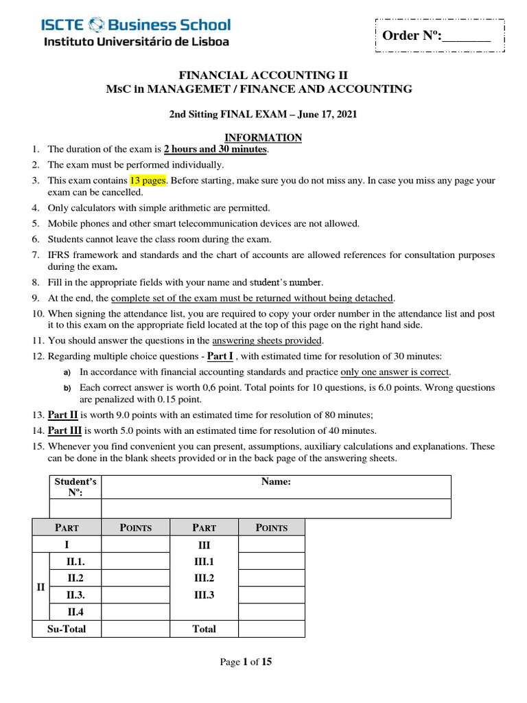 Financial Accounting II Exam Details | PDF