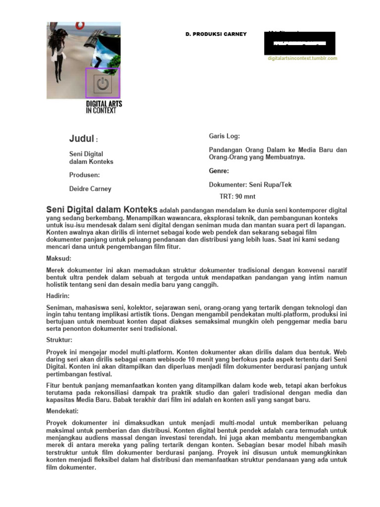 Contoh One Pager untuk Proposal Produksi Dokumenter | PDF