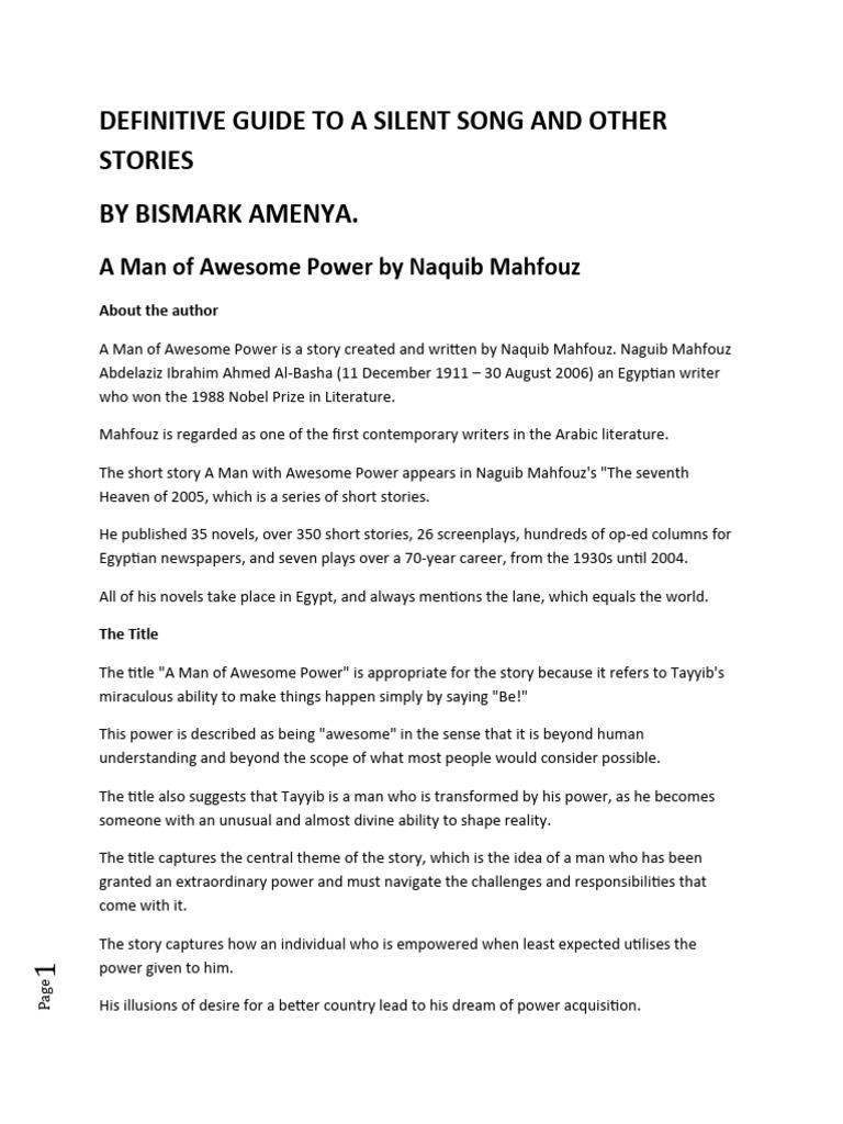 Definitive Guide To A Silent Song and Other Stories | PDF