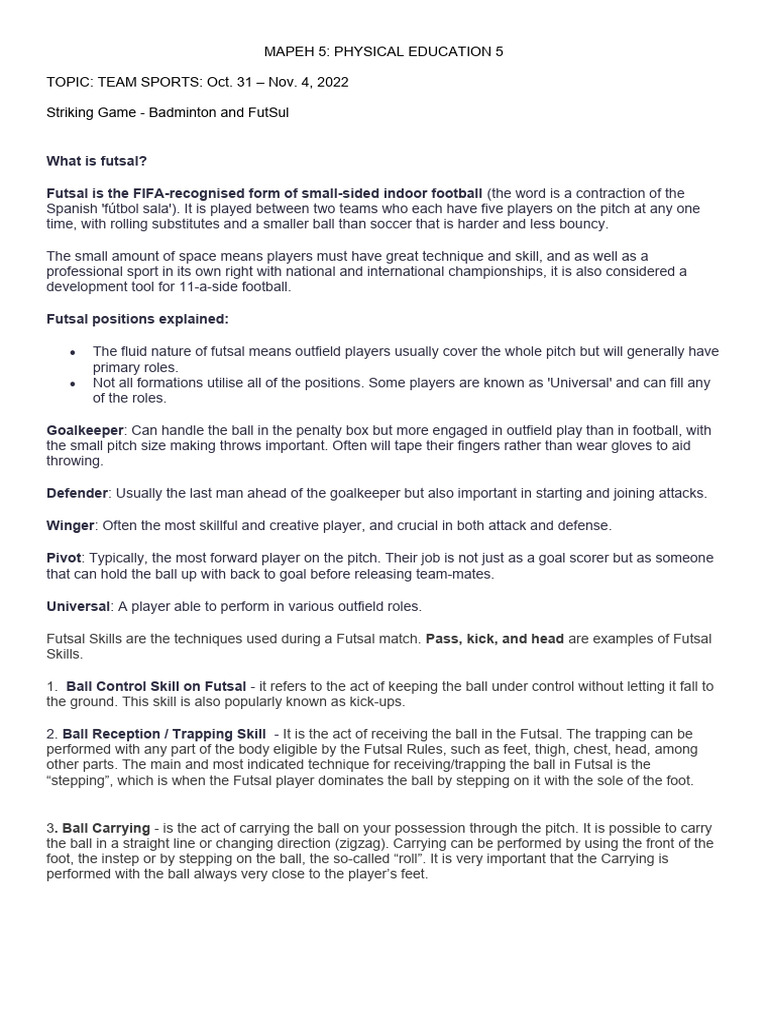 Lesson For FUTSUL | PDF