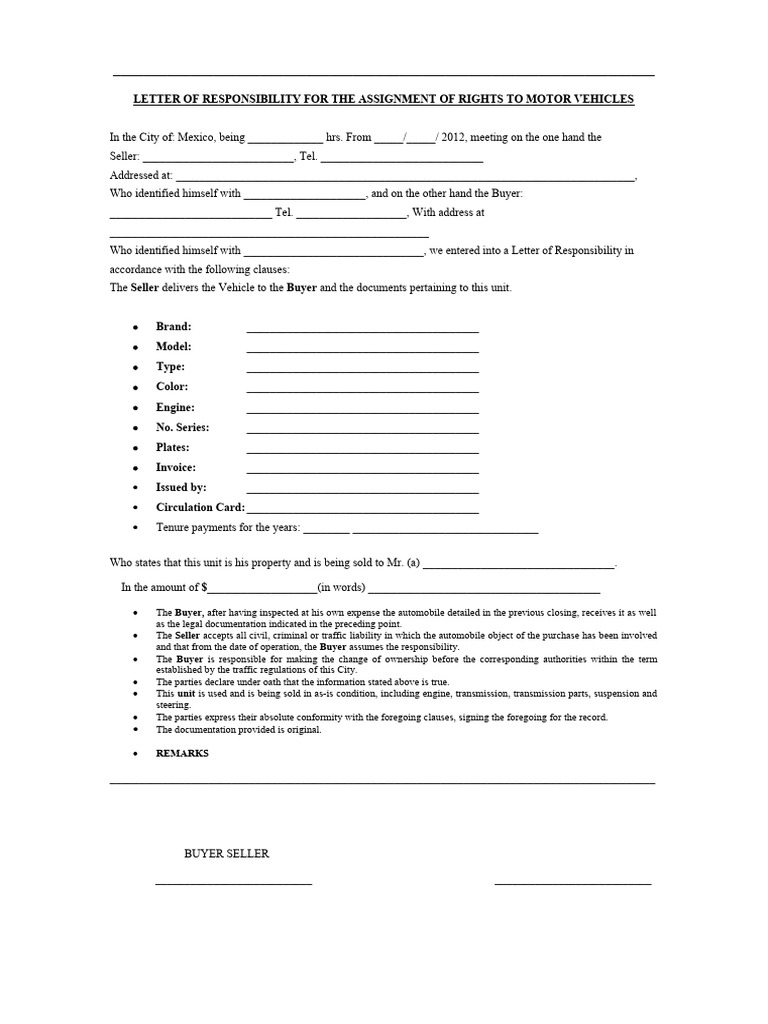 Responsive Letter For The Transfer of Motor Vehicle Rights | PDF