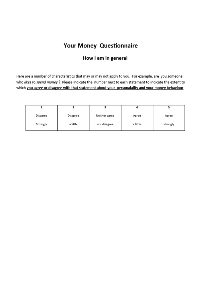New Money Personality Questionnaire (5 Options) | PDF | Money | Credit Card