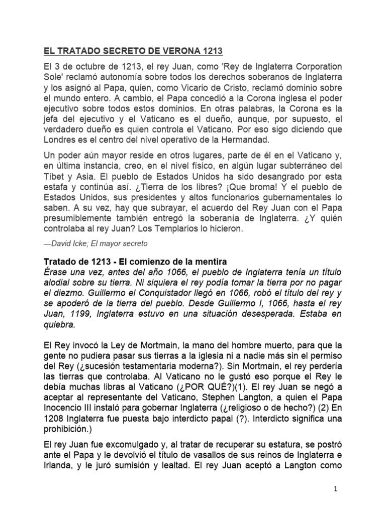 El Tratado Secreto de Verona 1213 | PDF