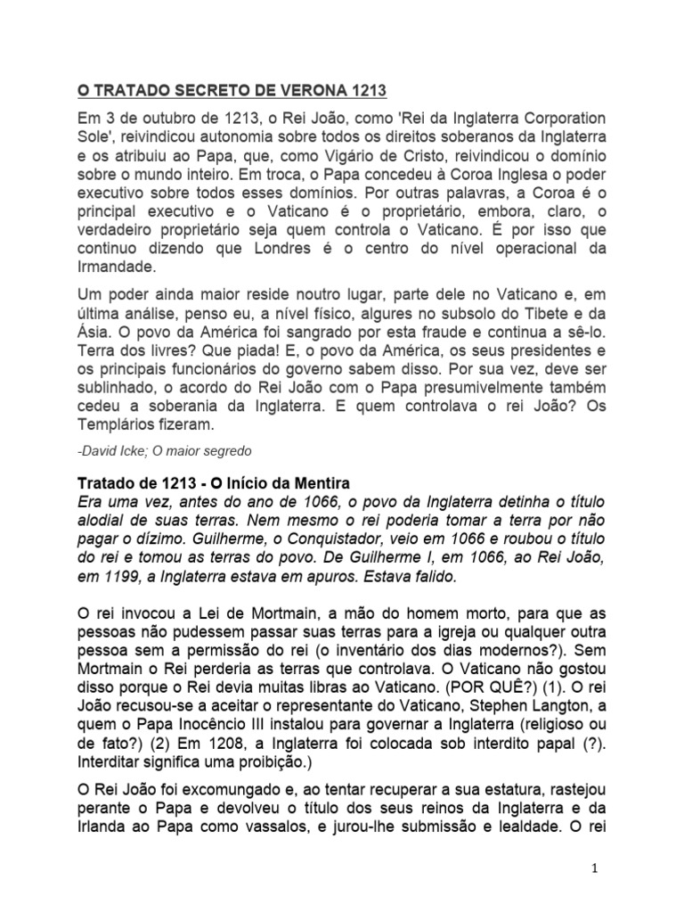 O Tratado Secreto de Verona 1213 | PDF | Papa | Igreja católica