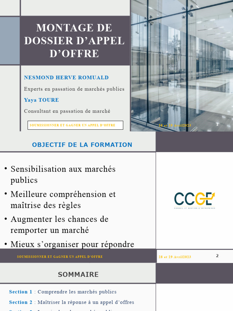 MONTAGE de DOSSIER D'APPEL D'OffRE PARTIE 1 | PDF