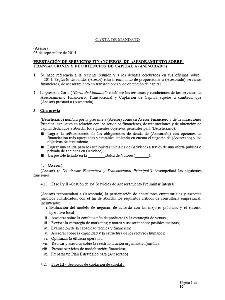 Modelo de Carta de Mandato | PDF | Marketing | Arbitraje