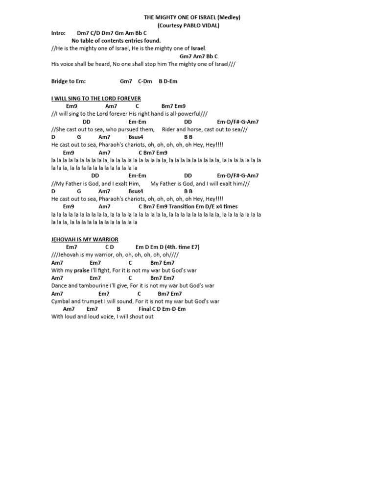 Medley The Mighty One of Israel, I Will Sing To The Lord Forever ...