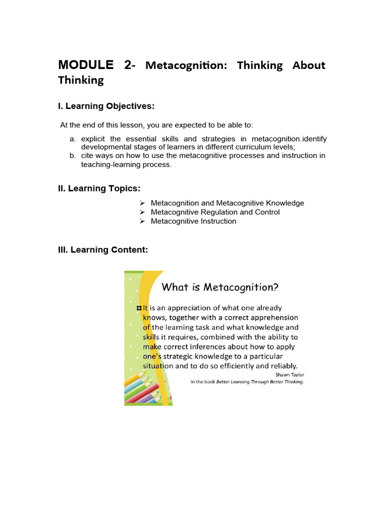 Module 2 | PDF | Metacognition | Learning