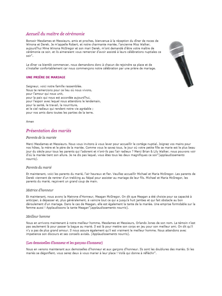 Exemple de Script MC de Mariage | PDF