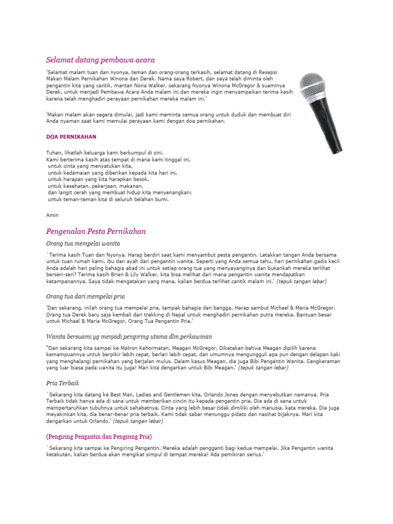 Contoh Naskah MC Pernikahan | PDF
