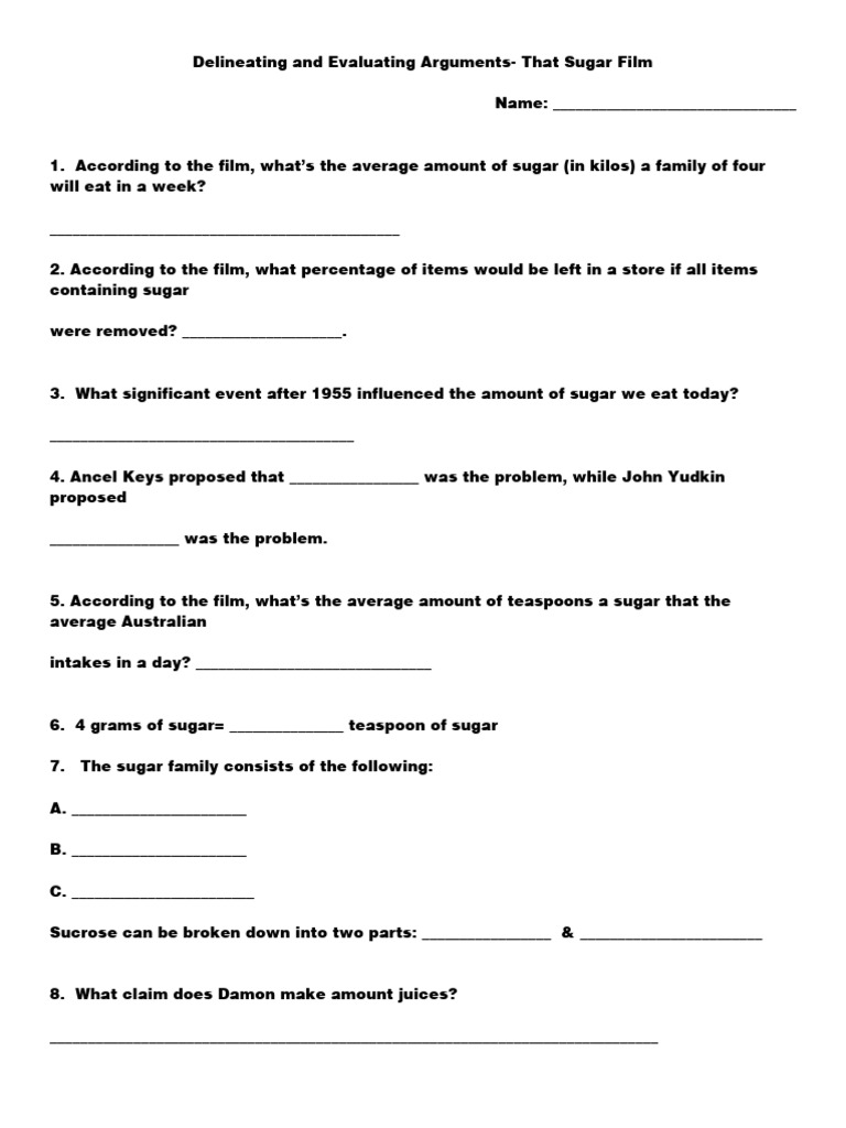 Evaluating Arguments in That Sugar Film | PDF | Wellness