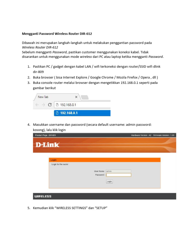 Panduan Setting Password Wireless Router Dlink Dir 612-1 | PDF